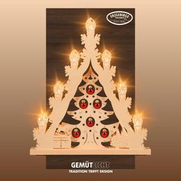 LED Lichterbogen Weigla "Weihnachtsbaum mit Kugeln, Made in Germany", beige (natur, rot), B:38cm H:43cm T:4,5cm, Holzwerkstoff, Schwibb&ouml;gen, Lichterspitze, 7-flammig