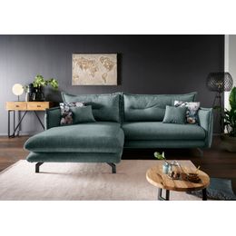 Ecksofa Home Affaire "Lazio modern und bequem, schmale Armlehnen, tolle Detailverarbeitung", ocean, t&uuml;rkis, B:255cm H:94cm T:180cm, Sofas, Ecksofa, Armlehnen verstellbar