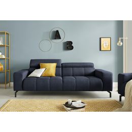 2,5-Sitzer DOMO collection "Cunelli, moderne Sitzn&auml;hte als Designelement, fester Sitzkomfort", blau (dunkelblau), B:238cm H:79cm T:104cm, Sofas, whlw. verstellbare Kopfteile, passend f&uuml;r g&auml;ngige Saugroboter