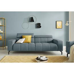 2,5-Sitzer DOMO collection "Cunelli, moderne Sitzn&auml;hte als Designelement, fester Sitzkomfort", blau (eisblau), B:238cm H:79cm T:104cm, Sofas, whlw. verstellbare Kopfteile, passend f&uuml;r g&auml;ngige Saugroboter