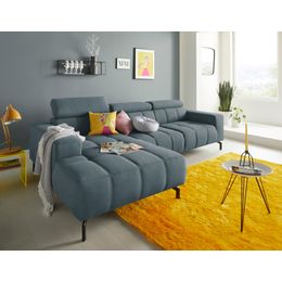 Ecksofa DOMO collection "Cunelli tolle Sitzn&auml;hte als Designelement, fester Sitzkomfort, L-Form", blau (eisblau), B:292cm H:79cm T:175cm, Sofas, Ecksofa, whlw. verstellbare Kopfteile, passend f&uuml;r g&auml;ngige Saugroboter