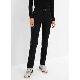 bonprix Wasserabweisende Funktionshose aus Stretch-Twill mit G&uuml;rtel, schwarz, Gr.46, Wasserabweisende Twill-Hose aus Stretchmaterial inkl. G&uuml;rtel, 97% Baumwolle