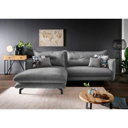 Ecksofa Home Affaire "Lazio modern und bequem, schmale Armlehnen, tolle Detailverarbeitung", silber, t&uuml;rkis, B:255cm H:94cm T:180cm, Sofas, Ecksofa, Armlehnen verstellbar
