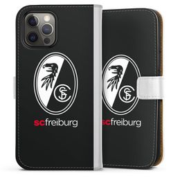 DeinDesign iPhone 12 Pro Max Handy Klapph&uuml;lle Handyh&uuml;lle aus Kunst Leder wei&szlig; Flip Case Sc Freiburg Official Licensed Product Coat Of Arms Sideflip mit Lasche