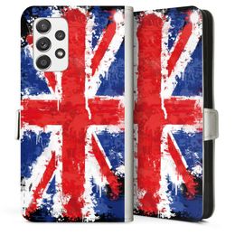DeinDesign Galaxy A52s 5G Handy Klapph&uuml;lle Handyh&uuml;lle aus Kunst Leder wei&szlig; Flip Case Union Jack England Flag Sideflip mit Lasche