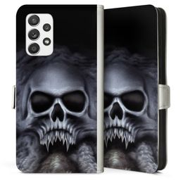 DeinDesign Galaxy A52s 5G Handy Klapph&uuml;lle Handyh&uuml;lle aus Kunst Leder wei&szlig; Flip Case Halloween Totenkopf Skull Sideflip mit Lasche