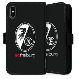DeinDesign iPhone X Handy Klapph&uuml;lle Handyh&uuml;lle aus Kunst Leder schwarz Flip Case Sc Freiburg Official Licensed Product Coat Of Arms Sideflip mit langer Lasche