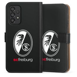DeinDesign Galaxy A33 5G Handy Klapph&uuml;lle Handyh&uuml;lle aus Kunst Leder schwarz Flip Case Sc Freiburg Official Licensed Product Coat Of Arms Sideflip mit langer 