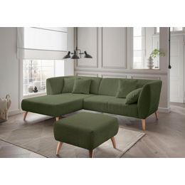 Ecksofa Home Affaire "Lazio modern und bequem, schmale Armlehnen, tolle Detailverarbeitung", gr&uuml;n (moosgr&uuml;n), B:264cm H:80cm T:160cm, 100% Polyester, Sofas, Ecksofa, Holzfu&szlig;farbe w&auml;hlbar, inkl. 4x Zierkissen