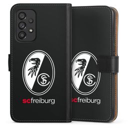 DeinDesign Galaxy A53 5G Handy Klapph&uuml;lle Handyh&uuml;lle aus Kunst Leder schwarz Flip Case Sc Freiburg Official Licensed Product Coat Of Arms Sideflip mit langer 