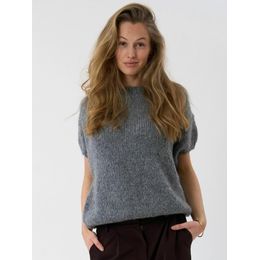 Strickpullover TEESHOPPEN "TEESHOPPEN Sweater Chloe", Damen, Gr. onesize, grau, Obermaterial: 65% Polyacryl, 17% Polyamid, 9% Wolle, 9% Viskose, Pullover Strickpullover