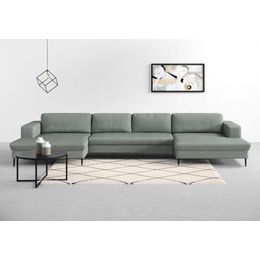 Wohnlandschaft DOMO collection "Modica U-Form aktuelles, kubisches Design mit 2 Recamieren, viel Platz", gr&uuml;n (mint), B:438cm H:83cm T:173cm, Sofas, Wohnlandschaft, XXL, auch in Cord, Fu&szlig;h&ouml;he passend f&uuml;r g&auml;ngige Saugroboter