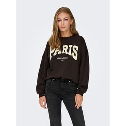 Jacqueline de Yong Sweatshirt JDY "JDYMESA L/S O-NECK EMB SWEAT JRS NOOS", Damen, Gr. S, schwarz (ganache detail:paris cd emb), Sweatware, Obermaterial: 100% Baumwolle, bedruckt, regular fit normal, Rundhals, Rippb&uuml;ndchen, Sweatshirts Sweatshirt, Baumwollmischung, regular fit