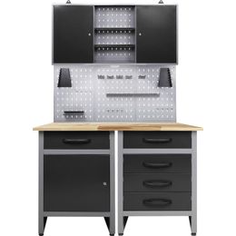 Werkstatt-Set ONDIS24, schwarz (anthrazit, schwarz, grau), B:120cm H:205cm T:60cm, Edelstahl, Werkb&auml;nke, 120 cm