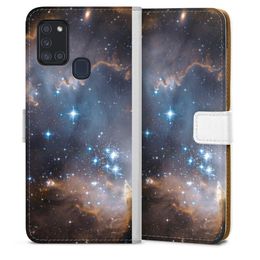 DeinDesign Galaxy A21s Handy Klapph&uuml;lle Handyh&uuml;lle aus Kunst Leder wei&szlig; Flip Case Star Galaxy Weltall Sideflip mit Lasche