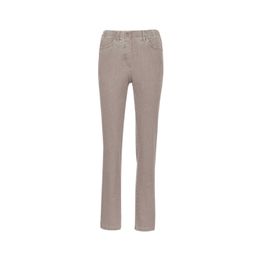 Regular-fit-Jeans GOLDNER "Kurzgr&ouml;&szlig;e Edel geschm&uuml;ckte Jeansschlupfhose MARTHA", Damen, Gr. 27, K-Gr, beige (helltaupe), Obermaterial: 75% Baumwolle CO. 23% Polyester PES. 2% Elasthan EL., normal, Jeans, Rei&szlig;verschlussoptik mit Knopf vorne