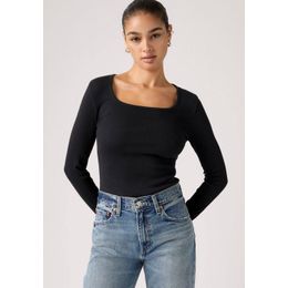 Levi's Langarmshirt LEVI'S "ESSENTIAL SQRD NECK LONG SLEEVE", Damen, Gr. M (38), schwarz (anthrazit night rib), Single Jersey, Obermaterial: 95% Baumwolle, 5% Elasthan, unifarben, regular fit normal, eckiger Ausschnitt, Shirts Langarmshirt, mit eckigem Ausschnitt