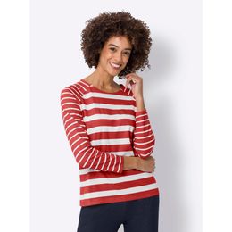 Langarmshirt Classic Basics "Streifenshirt", Damen, Gr. 54, rot (rot, ecru, geringelt), 100% Baumwolle, bedruckt, gemustert, gestreift, mehrfarbig, Rundhals, Shirts Langarmshirt