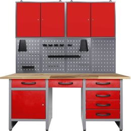 Werkstatt-Set ONDIS24, rot (anthrazit, rot), B:160cm H:205cm T:60cm, Metall, Werkb&auml;nke, 160 cm