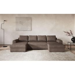 Wohnlandschaft COTTA "Drift U-Form Recamiere, Breite 327 cm", taupe, B:327cm H:86cm T:154cm, 96% POLYESTER (PES) 4% POLYAMID(PA), Sofas, Wohnlandschaft, optional auch mit Schlaffunktion, Wellenunterfederung