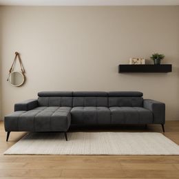 Ecksofa DOMO collection "Trento L-Form, mit Kufenfu&szlig; oder Einzelfu&szlig;", grau (dunkelgrau), B:287cm H:79cm T:175cm, 92% Polyester, 8% Nylon, Sofas, Ecksofa, whlw. verstellbare Kopfteile, passend f&uuml;r g&auml;ngige Saugroboter