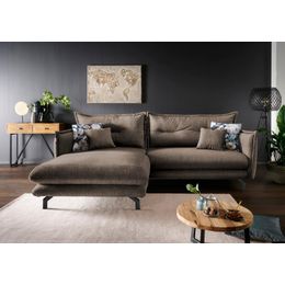 Ecksofa Home Affaire "Lazio modern und bequem, schmale Armlehnen, tolle Detailverarbeitung", braun, t&uuml;rkis, B:255cm H:94cm T:180cm, Sofas, Ecksofa, Armlehnen verstellbar