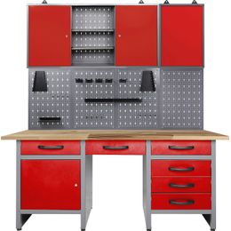 Werkstatt-Set ONDIS24, rot (anthrazit, rot), B:160cm H:205cm T:60cm, Metall, Werkb&auml;nke, 160 cm