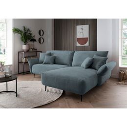 Ecksofa Home Affaire "Lazio modern und bequem, schmale Armlehnen, tolle Detailverarbeitung", blau (silber, zierkissen silber), B:255cm H:94cm T:178cm, 93% Polyester, 7% Polyamid, Sofas, Ecksofa, zwei verschiedene Fu&szlig;farben w&auml;hlbar
