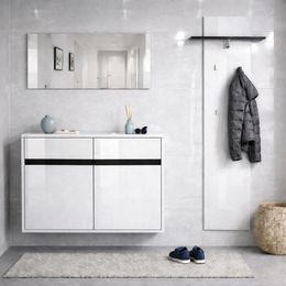 Garderoben-Set OTTO HOME "Locco Flurm&ouml;bel, Dielenm&ouml;bel, Flurschrank, Flurgarderobe B: ca 150 cm", wei&szlig; hg, schwarz, B:150cm H:180cm T:35cm, Kunststoff, Spanplatte, Spiegelglas, Kastenm&ouml;bel-Sets, UV-lackiert, Wei&szlig; Hochglanz, platz f&uuml;r ca. 12 Paar Schuhe