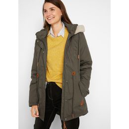bonprix Wattierter Parka mit Fellimitat-Besatz, gr&uuml;n, Gr.48, Wattierter Parka mit Kapuze, abnehmbarer Fellimitat-Besatz, 55% Baumwolle