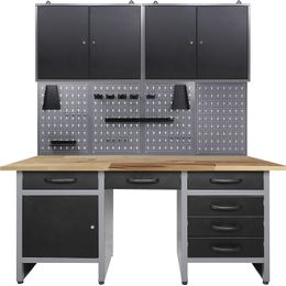 Werkstatt-Set ONDIS24, schwarz (anthrazit, schwarz, grau), B:160cm H:205cm T:60cm, Metall, Werkb&auml;nke, 160 cm