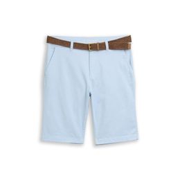 Tom Tailor Herren Regular Chino Shorts mit G&uuml;rtel, blau, Uni, Gr. 30