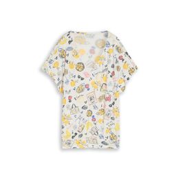 Tom Tailor Damen Crinkle T-Shirt mit Muster, wei&szlig;, Gemustert, Gr. XXL