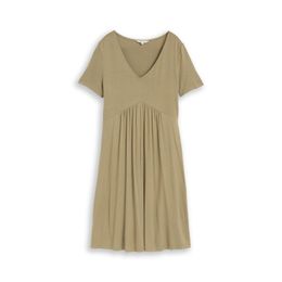 Tom Tailor Damen Jerseykleid mit V-Ausschnitt, gr&uuml;n, Uni, Gr. 42