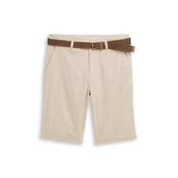 Tom Tailor Herren Regular Chino Shorts mit G&uuml;rtel, braun, Uni, Gr. 33
