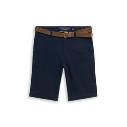 Tom Tailor Herren Regular Chino Shorts mit G&uuml;rtel, blau, Uni, Gr. 36