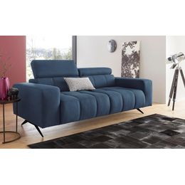 2-Sitzer DOMO collection "Trento, mit Kufenfu&szlig; oder Einzelfu&szlig;", blau (dunkelblau), B:208cm H:79cm T:104cm, 100% Polyester, Sofas, whlw. verstellbare Kopfteile, passend f&uuml;r g&auml;ngige Saugroboter