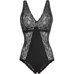 bonprix Body ohne B&uuml;gel mit zarter Spitze, schwarz, Gr.36/38 (S), Blickdichter Body aus Spitze