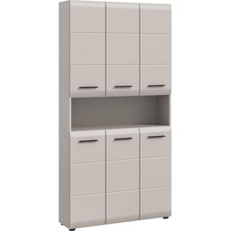 Stauraumschrank Welltime "FLORENZ, H&ouml;he 185 cm, 4 oder 6 T&uuml;ren, viel Stauraum", kaschmir, B:90cm H:185cm T:30cm, FSC-zertifizierter Holzwerkstoff, MDF, Schr&auml;nke, Stauraumschrank, hochwertige MDF Front, Griff schwarz, Badschrank, Bad