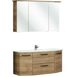 Badm&ouml;bel-Set SAPHIR "Quickset 318, mit T&uuml;rd&auml;mpfer", riviera eiche quer nachbildung, B:112cm H:200cm T:48cm, Holzwerkstoff, Kastenm&ouml;bel-Sets, Badm&ouml;bel-Set, Badezimmer- Set mit Glaswaschtisch und Spiegelschrank