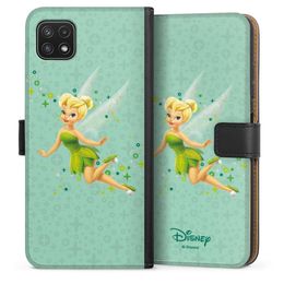 DeinDesign Galaxy A22 5G Handy Klapph&uuml;lle Handyh&uuml;lle aus Kunst Leder schwarz Flip Case Official Licensed Product Disney Tinkerbells Sideflip mit langer Lasche