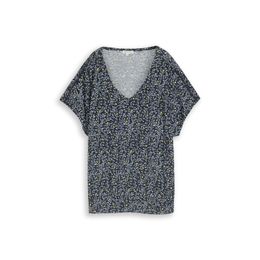 Tom Tailor Damen Crinkle T-Shirt mit Muster, blau, Gemustert, Gr. M