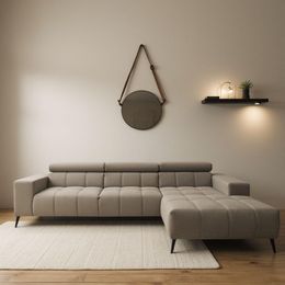 Ecksofa DOMO collection "Trento L-Form, mit Kufenfu&szlig; oder Einzelfu&szlig;", grau (stone), B:287cm H:79cm T:175cm, 100% Polyester, Sofas, Ecksofa, whlw. verstellbare Kopfteile, passend f&uuml;r g&auml;ngige Saugroboter