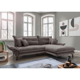 Ecksofa Home Affaire "Lazio modern und bequem, schmale Armlehnen, tolle Detailverarbeitung", grau, braun, B:255cm H:94cm T:180cm, Sofas, Ecksofa, Armlehnen verstellbar