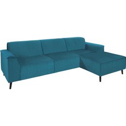Ecksofa DOMO collection "Amora, inkl. Federkern, hoher Sitzkomfort, Breite 268 L-Form", blau (petrol), B:268cm H:81cm T:159cm, Struktur grob (100% Polyester);Luxus-Microfaser (100% Polyester);Struktur (100% Polyester), Sofas, Ecksofa, Komfortsitzh&ouml;he 47 cm, Fu&szlig;h&ouml;he passend f&uuml;r g&auml;ngige Saugroboter