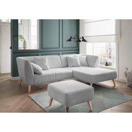 Ecksofa Home Affaire "Lazio modern und bequem, schmale Armlehnen, tolle Detailverarbeitung", silber, B:264cm H:80cm T:160cm, 100% Polyester, Sofas, Ecksofa, Holzfu&szlig;farbe w&auml;hlbar, inkl. 4x Zierkissen