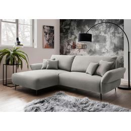 Ecksofa Home Affaire "Lazio modern und bequem, schmale Armlehnen, tolle Detailverarbeitung", grau, B:286cm H:96cm T:178cm, 100% Polyester, Sofas, Ecksofa, inklusive Armlehnenverstellfunktion, 4x Zierkissen gratis