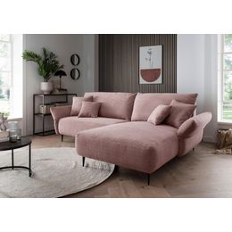 Ecksofa Home Affaire "Lazio modern und bequem, schmale Armlehnen, tolle Detailverarbeitung", rosa (silber, zierkissen silber), B:255cm H:94cm T:178cm, 93% Polyester, 7% Polyamid, Sofas, Ecksofa, zwei verschiedene Fu&szlig;farben w&auml;hlbar