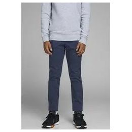 Jack & Jones Chinos JACK & JONES JUNIOR "JPSTMARCO bequem, elastisch, pflegeleicht", Jungen, Gr. 146, N-Gr, blau (navy blazer), Web, Obermaterial: 98% Baumwolle, 2% Elasthan, unifarben, slim fit normal, Hosen Anzughose, unifarben, casual, slim fit, Web