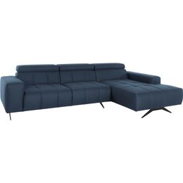 Ecksofa DOMO collection "Trento L-Form, mit Kufenfu&szlig; oder Einzelfu&szlig;", blau (dunkelblau), B:287cm H:79cm T:175cm, 100% Polyester, Sofas, Ecksofa, whlw. verstellbare Kopfteile, passend f&uuml;r g&auml;ngige Saugroboter